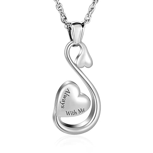 XIUDA Infinity Cremation Necklace for Women Urn Necklace for Ashes Always With Me Ashes Necklace for Loss Stainless Steel Cremation Ash Necklace(Silver)