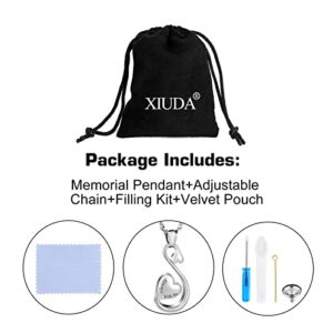 XIUDA Infinity Cremation Necklace for Women Urn Necklace for Ashes Always With Me Ashes Necklace for Loss Stainless Steel Cremation Ash Necklace(Silver)