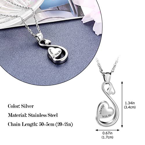 XIUDA Infinity Cremation Necklace for Women Urn Necklace for Ashes Always With Me Ashes Necklace for Loss Stainless Steel Cremation Ash Necklace(Silver)