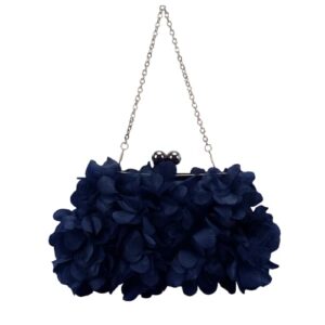 JAMBHALA Clutch Evening Handbags Floral Appliques Clutch Purses for Women (Navy blue)