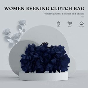 JAMBHALA Clutch Evening Handbags Floral Appliques Clutch Purses for Women (Navy blue)