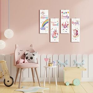 4 Pcs Unicorn Rainbow Motivational Wall Hanging Sign for Girls Children Room Wall Art Inspirational Quotes Wood Unicorn Hanging Plaque Bedroom Decorations for Baby Toddler Kids Teen