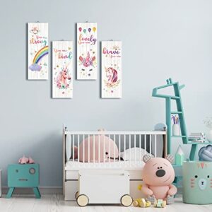 4 Pcs Unicorn Rainbow Motivational Wall Hanging Sign for Girls Children Room Wall Art Inspirational Quotes Wood Unicorn Hanging Plaque Bedroom Decorations for Baby Toddler Kids Teen