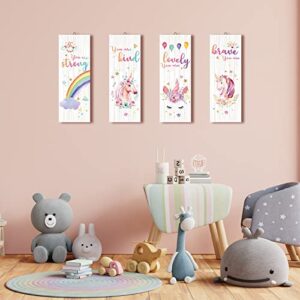 4 Pcs Unicorn Rainbow Motivational Wall Hanging Sign for Girls Children Room Wall Art Inspirational Quotes Wood Unicorn Hanging Plaque Bedroom Decorations for Baby Toddler Kids Teen