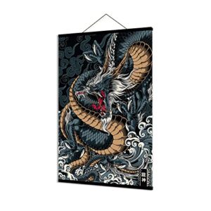 dalihebo japanese decoration art dragon painting wall art canvas poster set of 1 prints black can be hung magnetic wooden frame (16×24 inch)