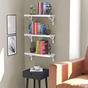 BHFOW Set of 3 Floating Wall Shelves Wall Mounted Floating Shelf Wood Hanging Shelf for Wall, Storage Display Shelving Include Mounting Brackets, White