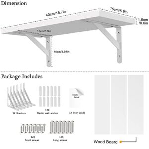 BHFOW Set of 3 Floating Wall Shelves Wall Mounted Floating Shelf Wood Hanging Shelf for Wall, Storage Display Shelving Include Mounting Brackets, White