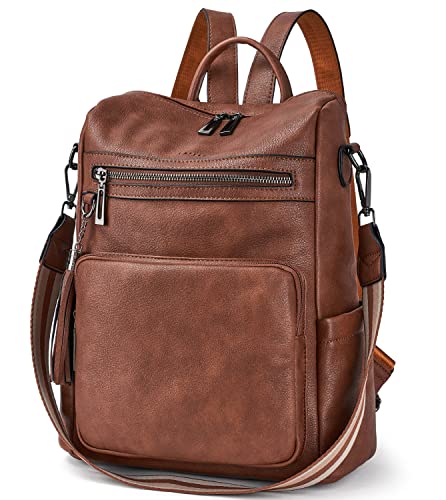 Backpack Purse for Women Leather: Waterproof Anti theft Fashion Convertible Shoulder Bag (Oil Wax Brown)