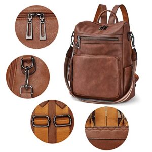 Backpack Purse for Women Leather: Waterproof Anti theft Fashion Convertible Shoulder Bag (Oil Wax Brown)