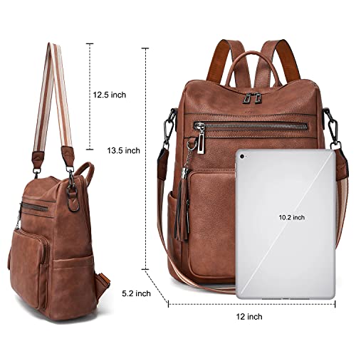 Backpack Purse for Women Leather: Waterproof Anti theft Fashion Convertible Shoulder Bag (Oil Wax Brown)