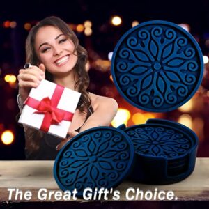 Coasters for Drinks,Silicone Coasters with Holder,Set of 6 - Great Gift for Birthday, Housewarming, Room Decor, Bar, Holiday Party(Blue)