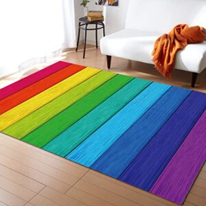 multicolor vintage retro rural farm wood grain area rug 3’x5′,outdoor indoor small carpet runner for kids teen girls boys bedroom,living room,bathroom,classroom,kitchen,rainbow color washable area+rug