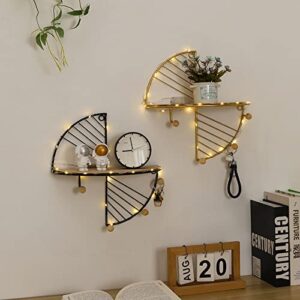 WYSRJ Floating Shelves Wall Mounted Half Round Wall Shelf Wood and Metal Semi-Circle Wall Hanging Shelf Decorative Shelves for Wall Living Room Bathroom Kitchen