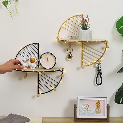 WYSRJ Floating Shelves Wall Mounted Half Round Wall Shelf Wood and Metal Semi-Circle Wall Hanging Shelf Decorative Shelves for Wall Living Room Bathroom Kitchen