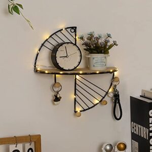 WYSRJ Floating Shelves Wall Mounted Half Round Wall Shelf Wood and Metal Semi-Circle Wall Hanging Shelf Decorative Shelves for Wall Living Room Bathroom Kitchen