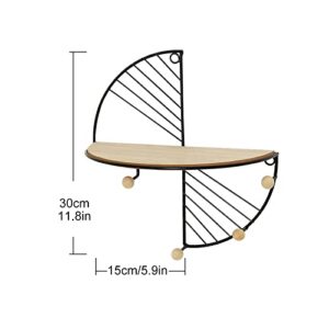 WYSRJ Floating Shelves Wall Mounted Half Round Wall Shelf Wood and Metal Semi-Circle Wall Hanging Shelf Decorative Shelves for Wall Living Room Bathroom Kitchen