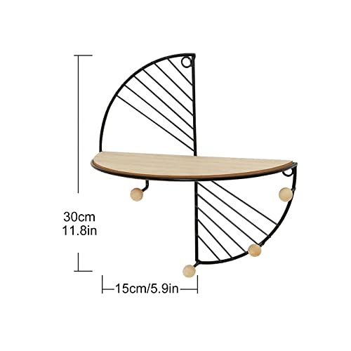 WYSRJ Floating Shelves Wall Mounted Half Round Wall Shelf Wood and Metal Semi-Circle Wall Hanging Shelf Decorative Shelves for Wall Living Room Bathroom Kitchen