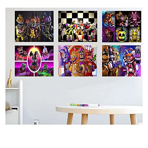 Jinelle 6pcs/set Unframed Wall Poster Inspired Five Nights at Freddys Canvas Poster 8"X10" for Home Decor Party Favors Supplies