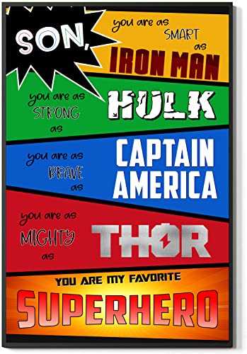 Son, You Are My Favorite Superhero - Artistic Typography Poster, Motivational Inspirational Quote Wall Art Print Great Decor for Kids Childs Bedroom Nursery Decor 16x24 Inch (Unframed)