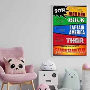 Son, You Are My Favorite Superhero - Artistic Typography Poster, Motivational Inspirational Quote Wall Art Print Great Decor for Kids Childs Bedroom Nursery Decor 16x24 Inch (Unframed)