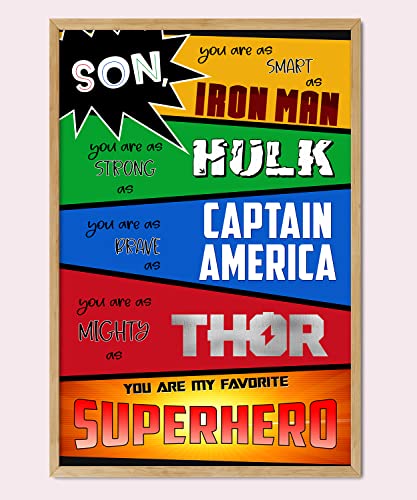 Son, You Are My Favorite Superhero - Artistic Typography Poster, Motivational Inspirational Quote Wall Art Print Great Decor for Kids Childs Bedroom Nursery Decor 16x24 Inch (Unframed)