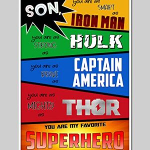 Son, You Are My Favorite Superhero - Artistic Typography Poster, Motivational Inspirational Quote Wall Art Print Great Decor for Kids Childs Bedroom Nursery Decor 16x24 Inch (Unframed)