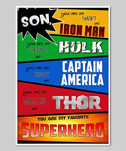 Son, You Are My Favorite Superhero - Artistic Typography Poster, Motivational Inspirational Quote Wall Art Print Great Decor for Kids Childs Bedroom Nursery Decor 16x24 Inch (Unframed)