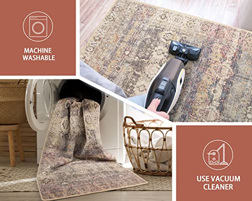 RORA Area Rug 5x7 Machine Washable Rugs for Living Room, Bedroom, Dining Room, Distressed Boho Home Decor Floor Decoration Carpet Mat