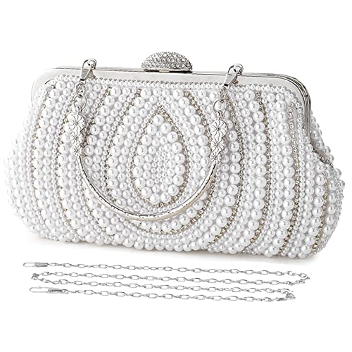 Selighting Pearl Cutch Purses for Women Evening Bags Formal Beaded Wedding Bridal Handbag Ladies Prom Cocktail Party Purse White