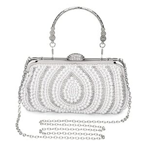 Selighting Pearl Cutch Purses for Women Evening Bags Formal Beaded Wedding Bridal Handbag Ladies Prom Cocktail Party Purse White