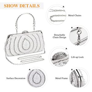 Selighting Pearl Cutch Purses for Women Evening Bags Formal Beaded Wedding Bridal Handbag Ladies Prom Cocktail Party Purse White