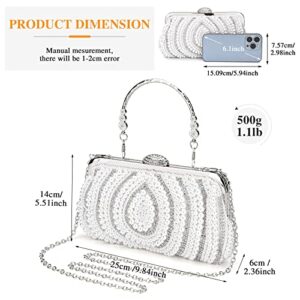 Selighting Pearl Cutch Purses for Women Evening Bags Formal Beaded Wedding Bridal Handbag Ladies Prom Cocktail Party Purse White