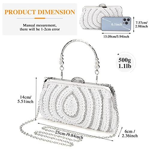 Selighting Pearl Cutch Purses for Women Evening Bags Formal Beaded Wedding Bridal Handbag Ladies Prom Cocktail Party Purse White