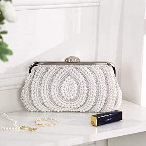 Selighting Pearl Cutch Purses for Women Evening Bags Formal Beaded Wedding Bridal Handbag Ladies Prom Cocktail Party Purse White