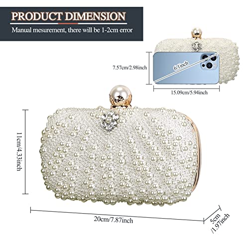 Tanpell Women's Pearl Evening Bags Rhinestone Beaded Clutch Purses for Wedding Bridal Handbag Ladies Prom Cocktail Party Purse (Beige-3)