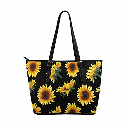 InterestPrint Sun-Flower, Buds and Leaves Women's PU Leather HandBags Ladies Shoulder Bags Tote Bags