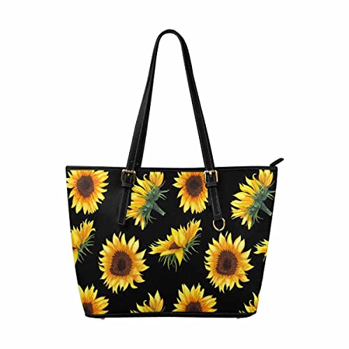 InterestPrint Sun-Flower, Buds and Leaves Women's PU Leather HandBags Ladies Shoulder Bags Tote Bags