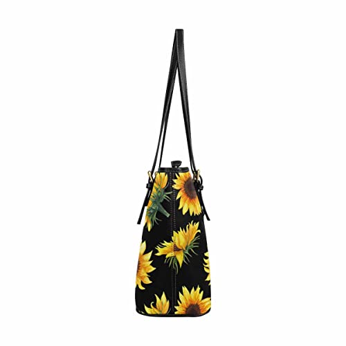 InterestPrint Sun-Flower, Buds and Leaves Women's PU Leather HandBags Ladies Shoulder Bags Tote Bags