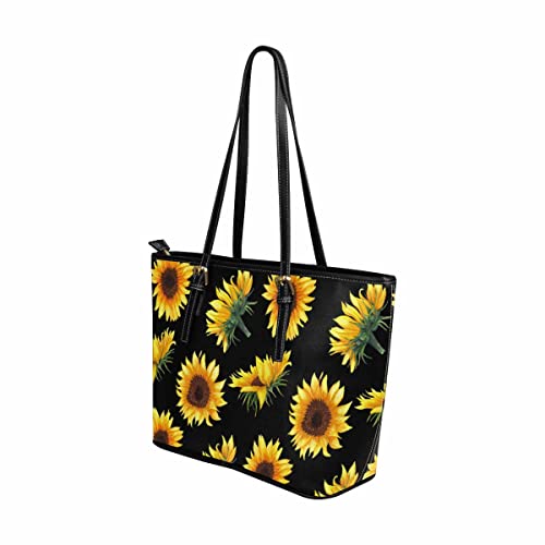 InterestPrint Sun-Flower, Buds and Leaves Women's PU Leather HandBags Ladies Shoulder Bags Tote Bags