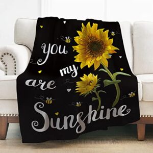 levens sunflower blanket gifts for women girls mom, you are my sunshine decoration for home bedroom living room all seasons, soft fluffy lightweight throw blankets black 50″x60″