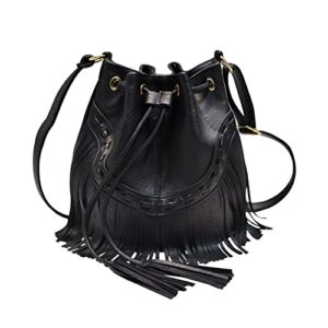 lanpet women fringed tassel cross body bag leisure boho bucket shoulder bag