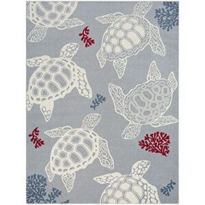 home dynamix marine sea turtle coastal animal indoor/outdoor rug, grey/ivory, 5’2″x7’2″