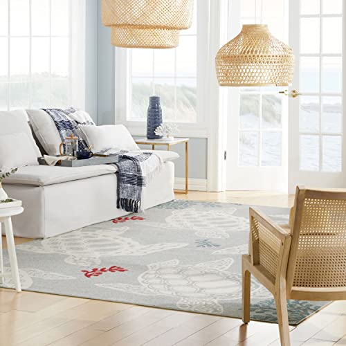 Home Dynamix Marine Sea Turtle Coastal Animal Indoor/Outdoor Rug, Grey/Ivory, 5'2"x7'2"