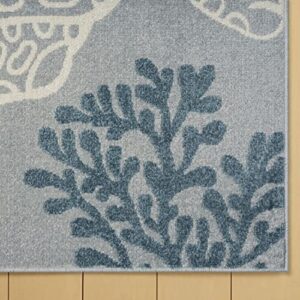 Home Dynamix Marine Sea Turtle Coastal Animal Indoor/Outdoor Rug, Grey/Ivory, 5'2"x7'2"