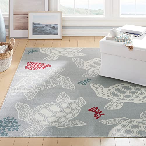 Home Dynamix Marine Sea Turtle Coastal Animal Indoor/Outdoor Rug, Grey/Ivory, 5'2"x7'2"