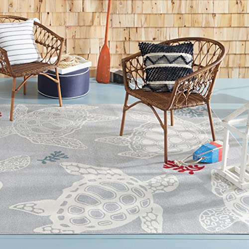 Home Dynamix Marine Sea Turtle Coastal Animal Indoor/Outdoor Rug, Grey/Ivory, 5'2"x7'2"