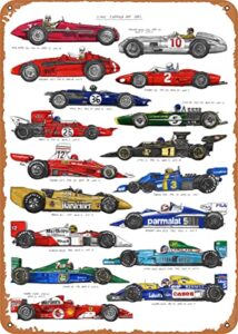 wasubea metal tin sign iconic formula one cars poster car racing print motor racing poster wall art living room posters 12x8inch 8inchx12inch