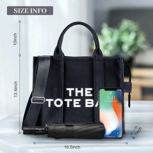 Beukani The Tote Bag for Women Birthday Gifts Black Mini Cute Small Fashion Canvas Cloth Purse Handbags Work Travel Top-Handle Shoulder Crossbody Bags with Zipper Adjustable Straps Inner Pockets, Medium