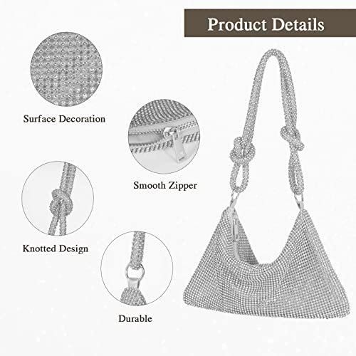 UBORSE Women Evening Clutch Bags Elegant Crystal Wedding Purse Sparkly Diamond Glitter Bag Fashion Rhinestone Purse Cocktail Party Bridal Prom Handbag for Women (Silver)