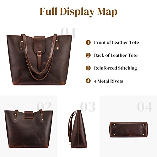 S-ZONE Genuine Leather Tote Bag for Women with Purse Organizer Large Shoulder Handbags Work